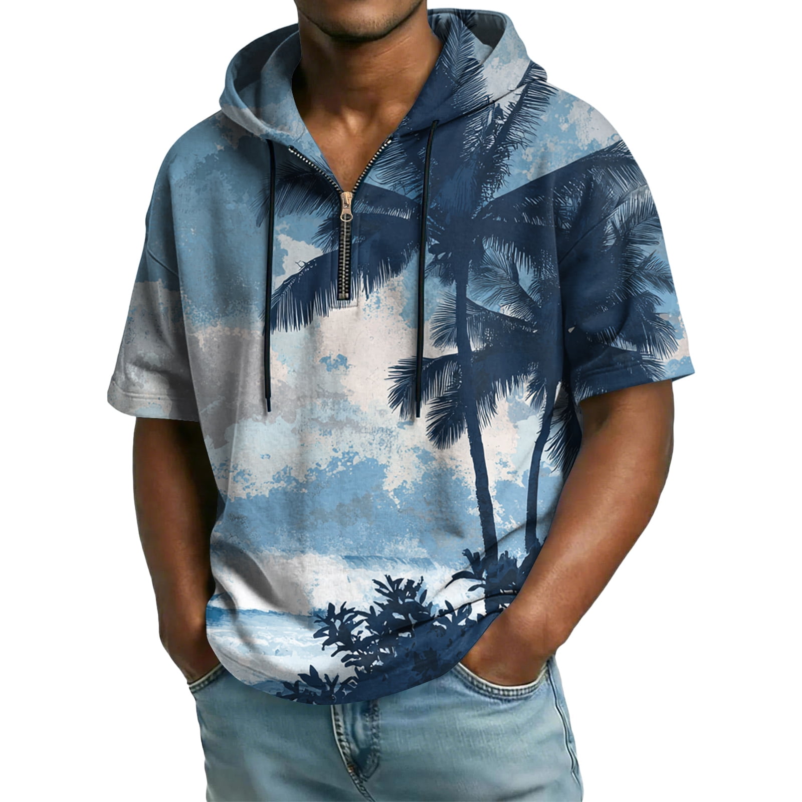 CIENVNSTG Men's Casual Fashion Simple Hooded Zipper Neck Sweatshirt ...