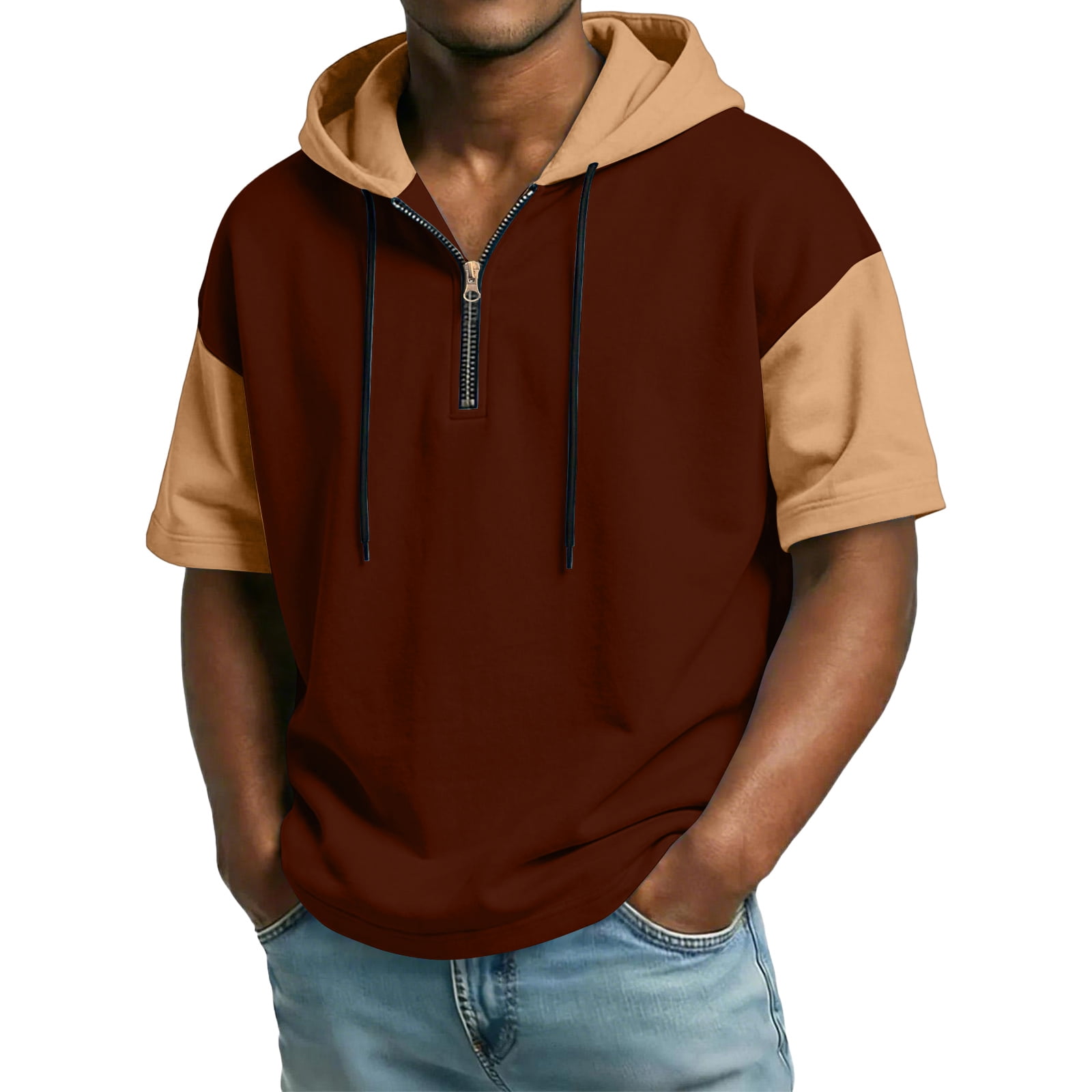 CIENVNSTG Men's Casual and Fashionable Solid Color Short Sleeved Hooded ...