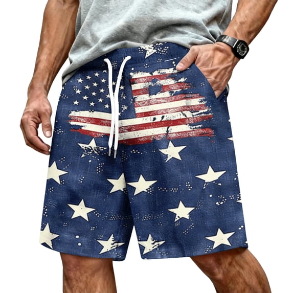 CIENVNSTG Men's Classic Plaid USA Patriotic Beach Shorts Drawstring ...