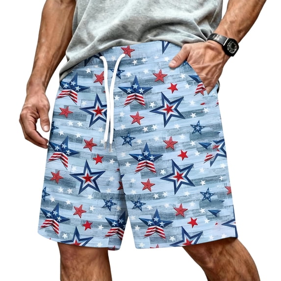 CIENVNSTG Men's Patriotic Star Print Shorts, Drawstring Elastic Waist ...