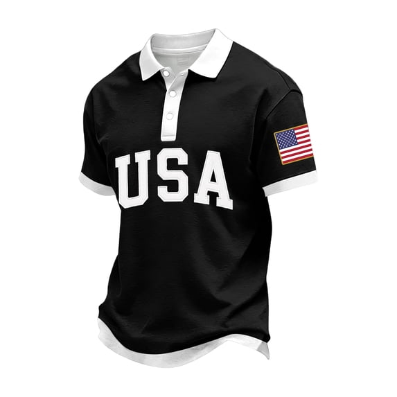 CIENVNSTG Men's Patriotic United States Short Sleeve Tops Lapel Collar ...