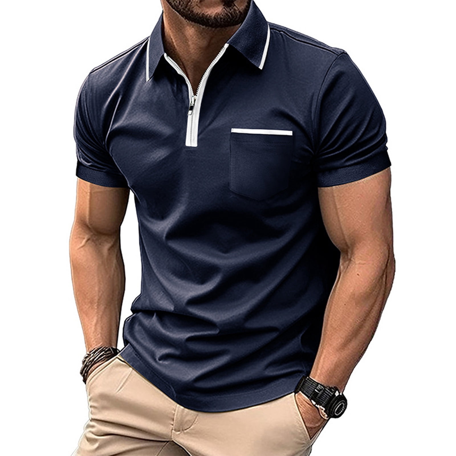 CIENVNSTG Men's Short Sleeve T Shirts Solid Color Polo Shirt Breathable ...