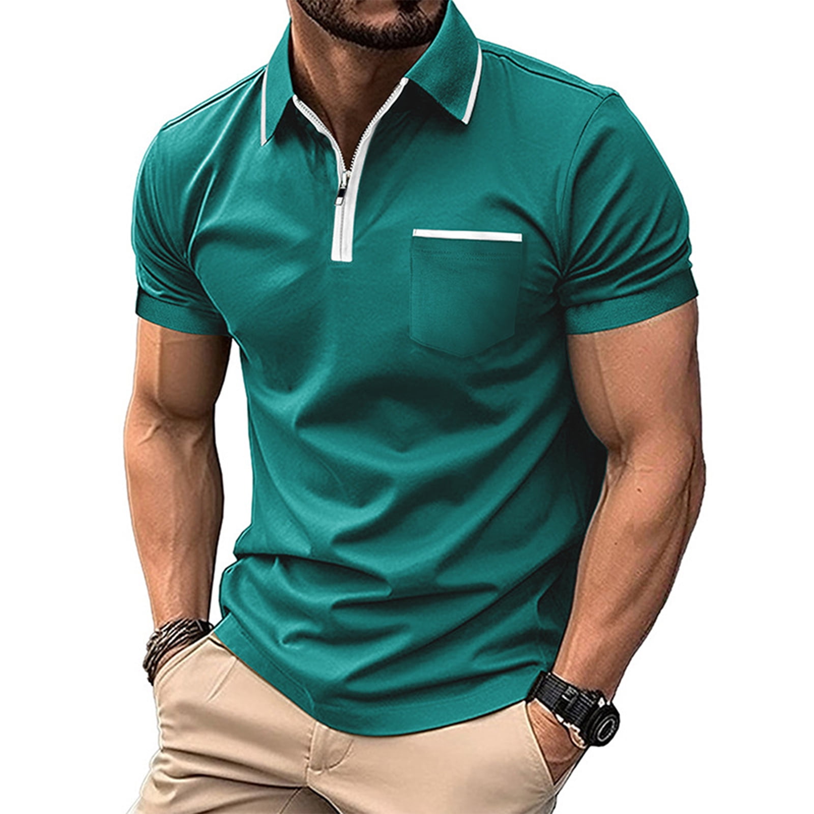 CIENVNSTG Men's Short Sleeve T Shirts Solid Color Polo Shirt Breathable ...
