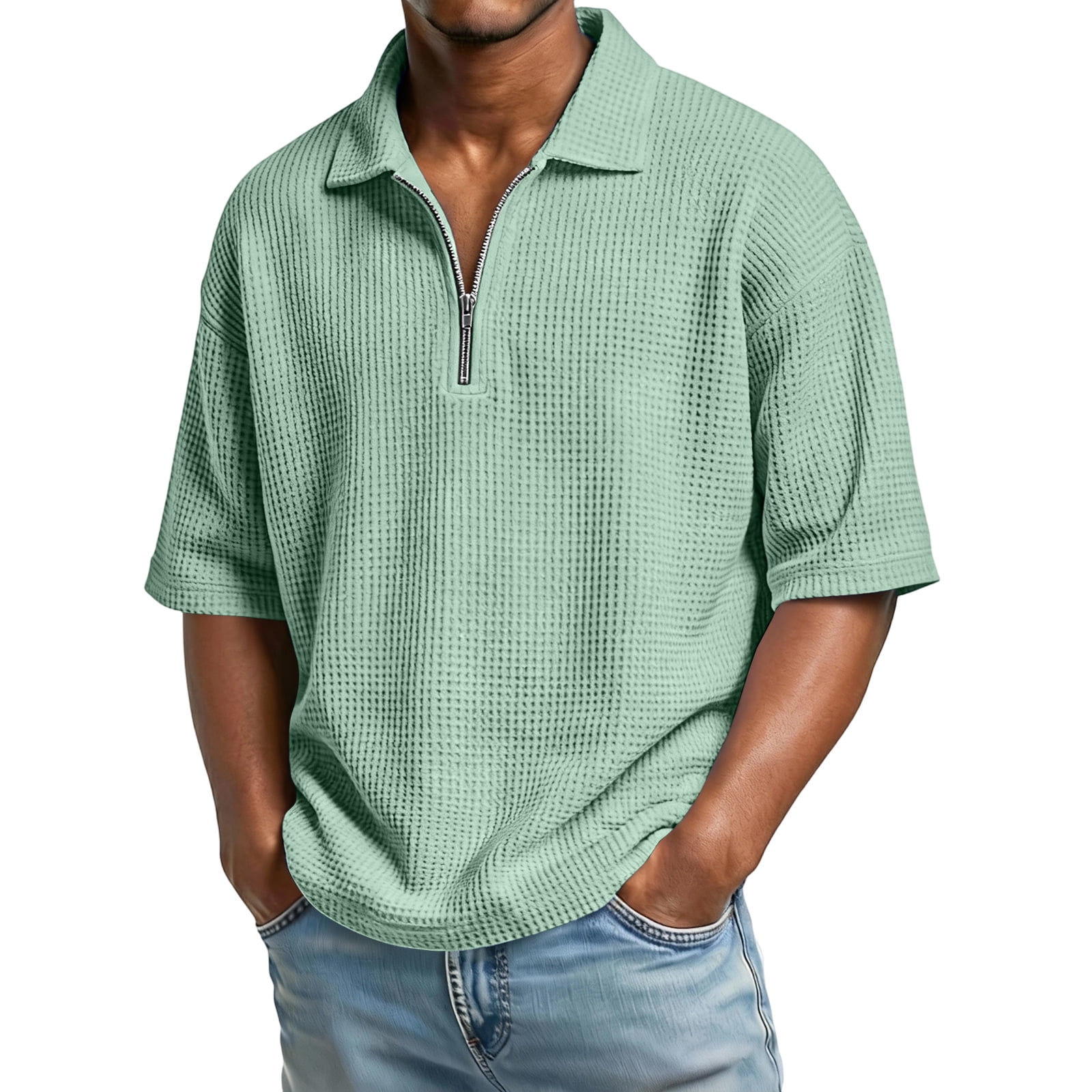 CIENVNSTG Men's T-Shirts Knitted Polo Shirt Short Sleeved Zipper Casual ...