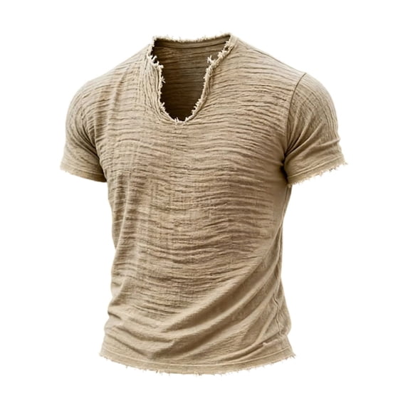 CIENVNSTG Men's V-Neck T-Shirt Distressed Raw Edge Top, Breathable ...