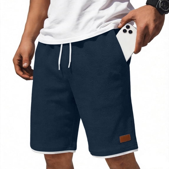 CIENVNSTG Men's Waffle Knit Quick Dry Shorts Drawstring Elastic Waist ...
