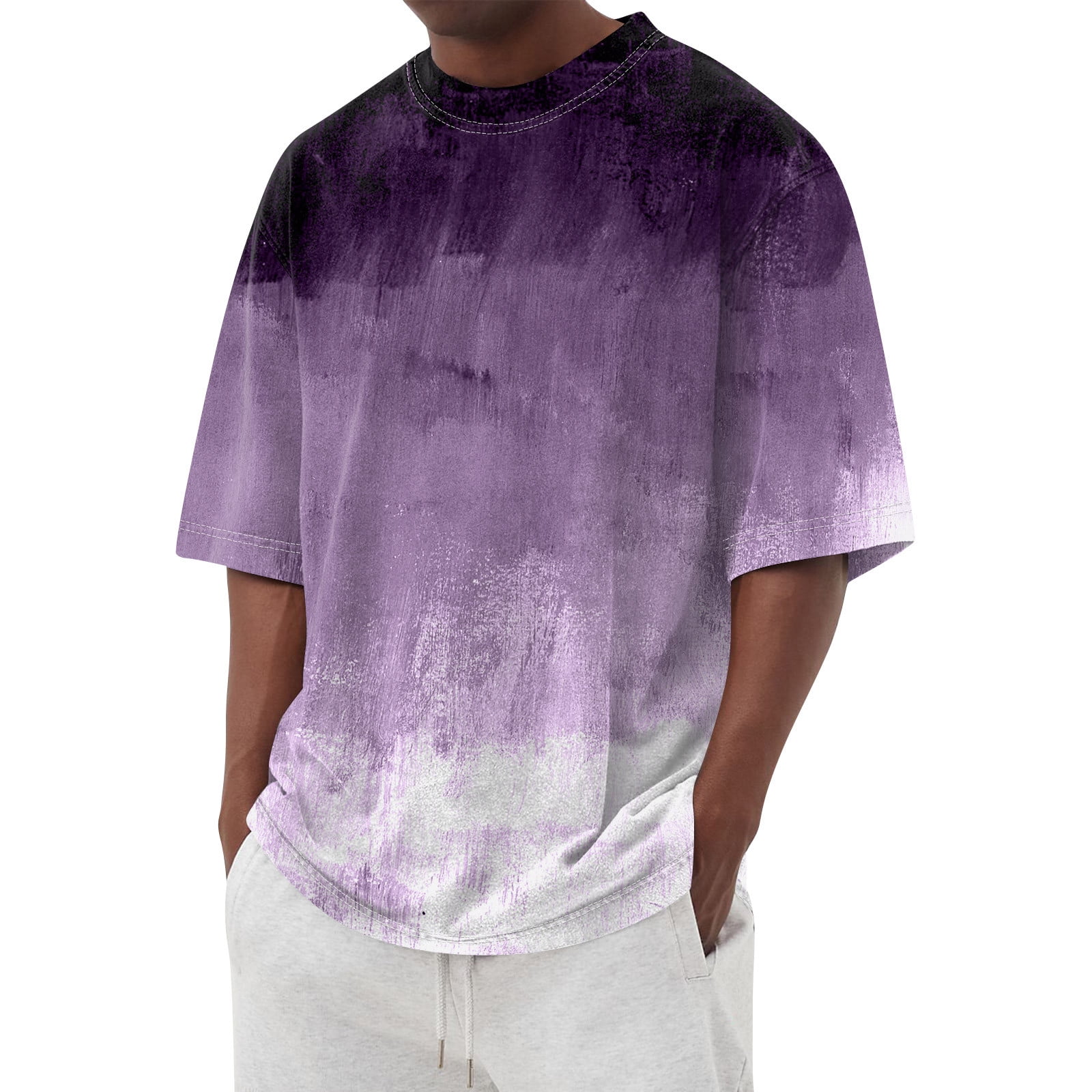 CIENVNSTG Mens Crew Neck Short Sleeve T Shirts Gradient Color Soft ...