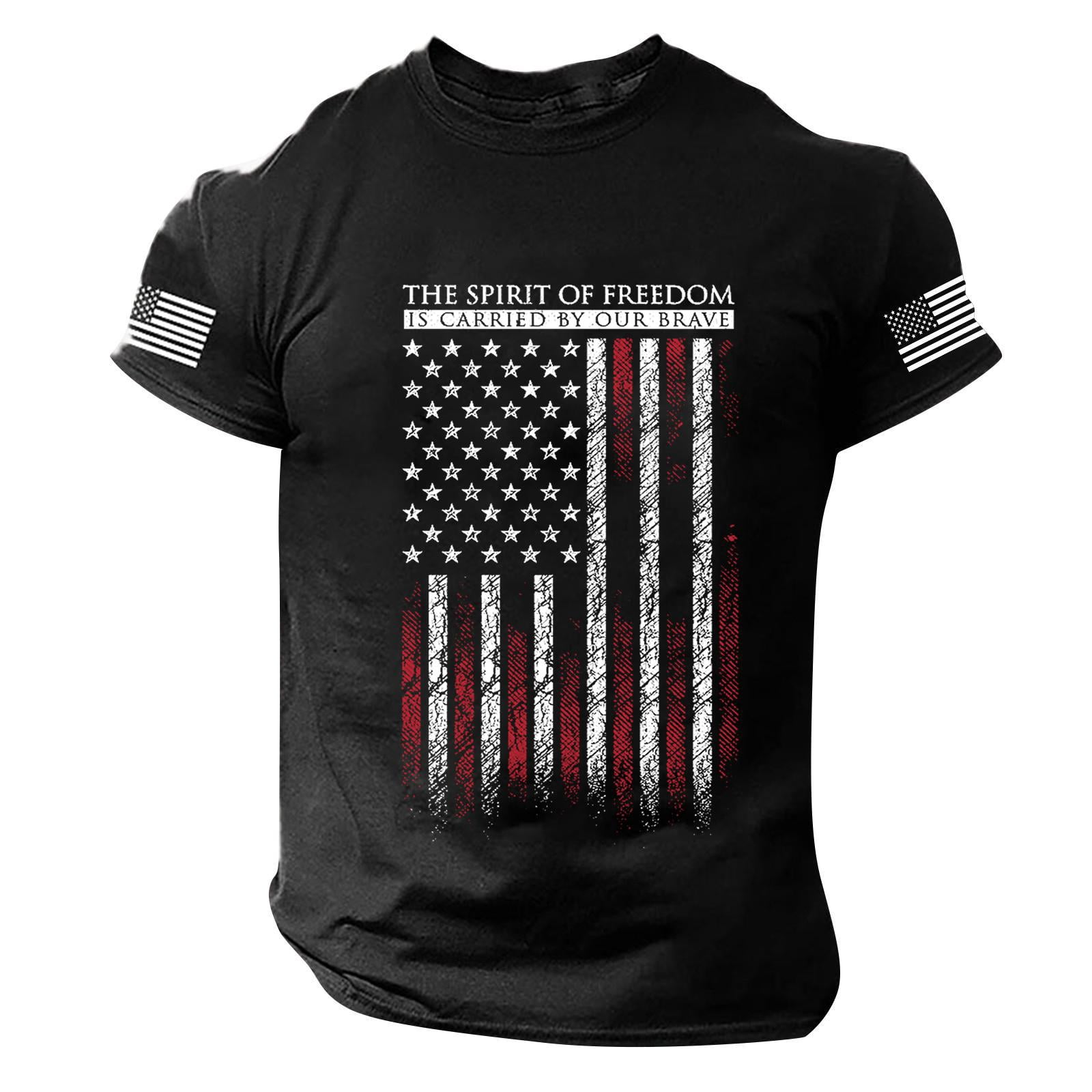 CIENVNSTG Mens Patriotic T Shirts Distressed USA Flag Print with 1776 ...