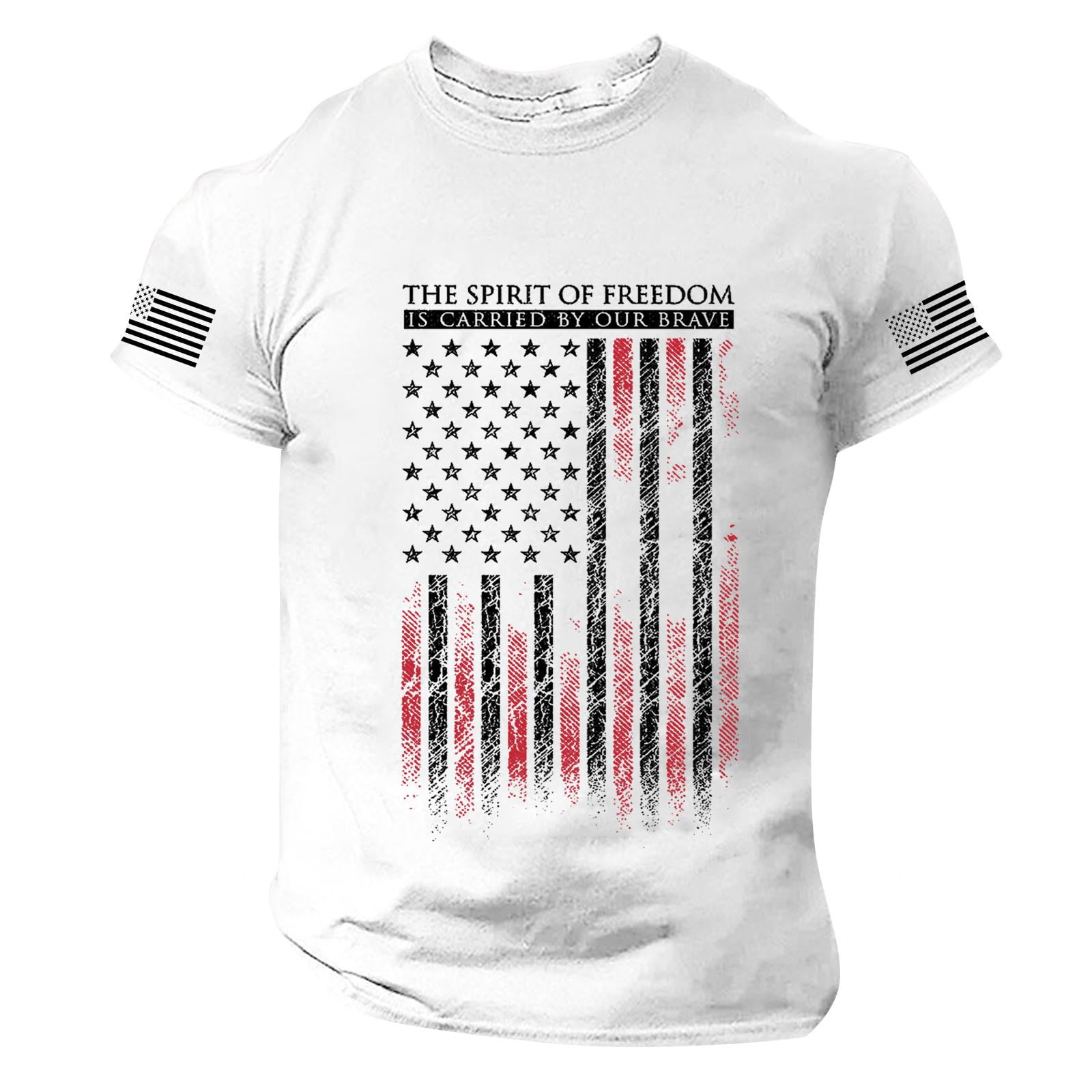 CIENVNSTG Mens Patriotic T Shirts Distressed USA Flag Print with 1776 ...