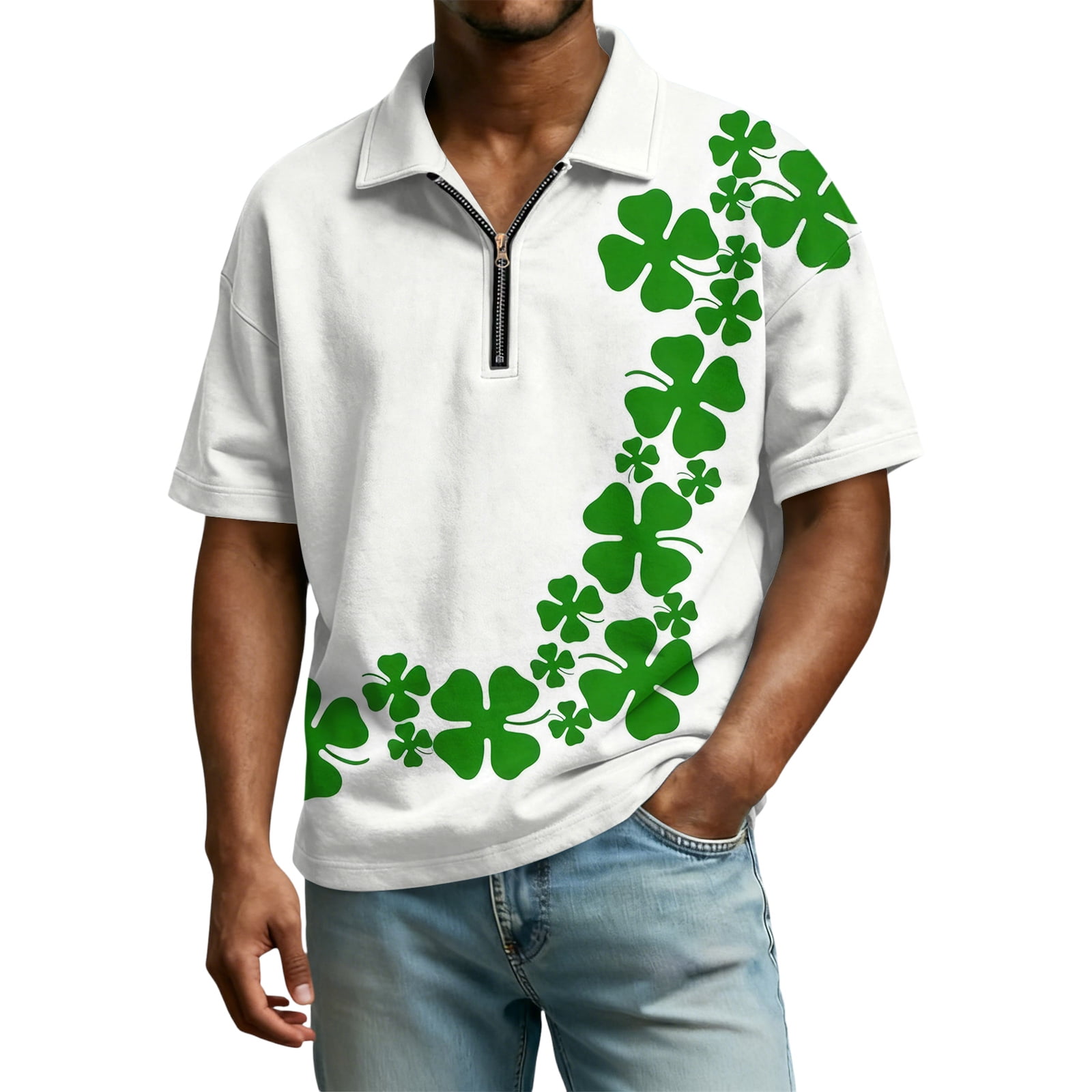 CIENVNSTG Mens Shirts St. Patricks Day 3D Printed Lucky Four Leaf ...