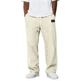 CIENVNSTG Mens Summer Beach Lounge Trousers Solid Cotton Linen Fabric ...