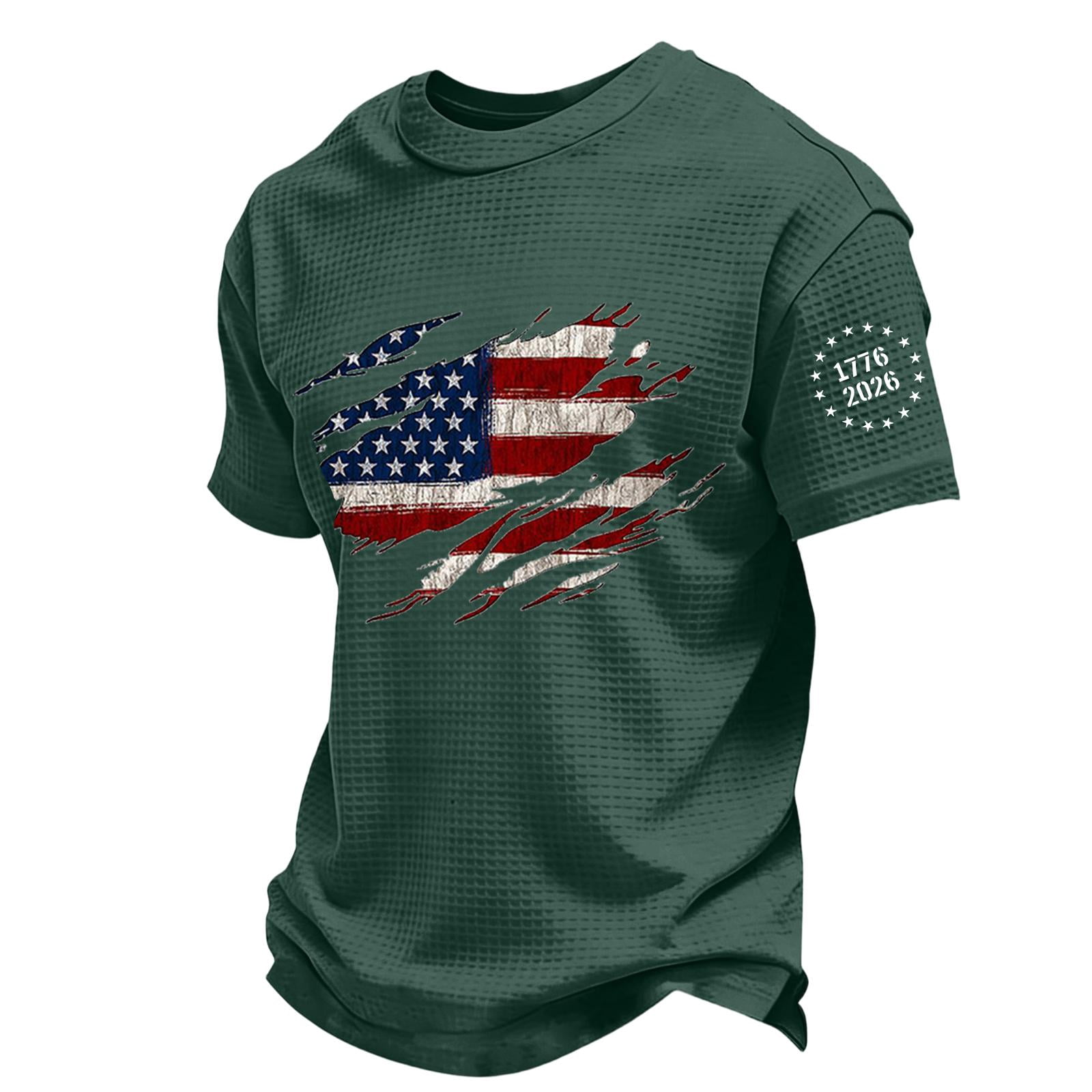 CIENVNSTG Mens Torn USA Flag 1776‑2026 Print Casual Tops Short Sleeve ...