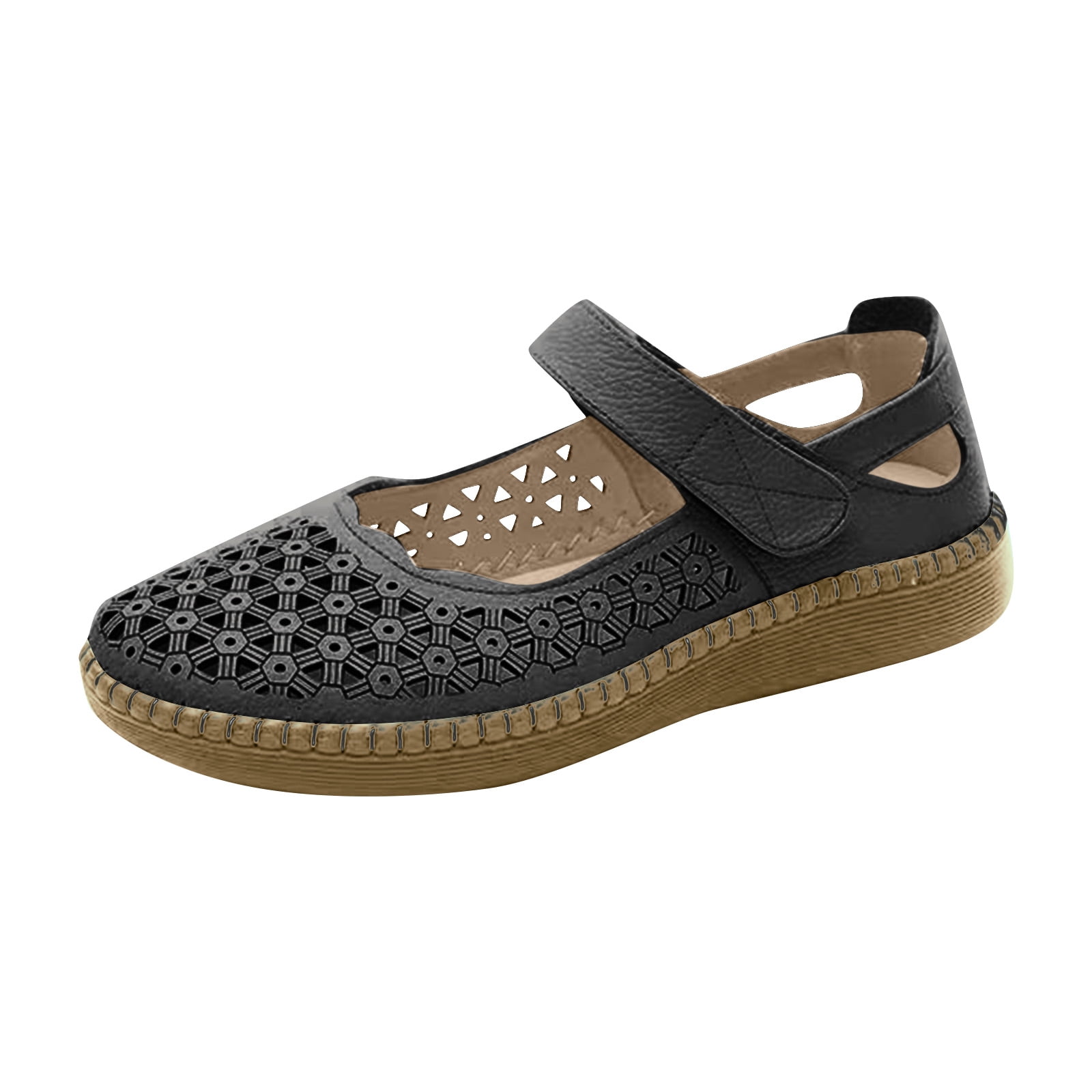 CIENVNSTG Mesh Hollow Out Round Toe Ballet Flats for Women Bohemia ...