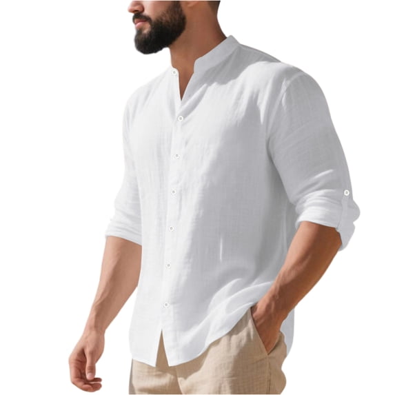 CIENVNSTG Moisture Wicking Shirts for Men Cotton Linen Long-Sleeved ...