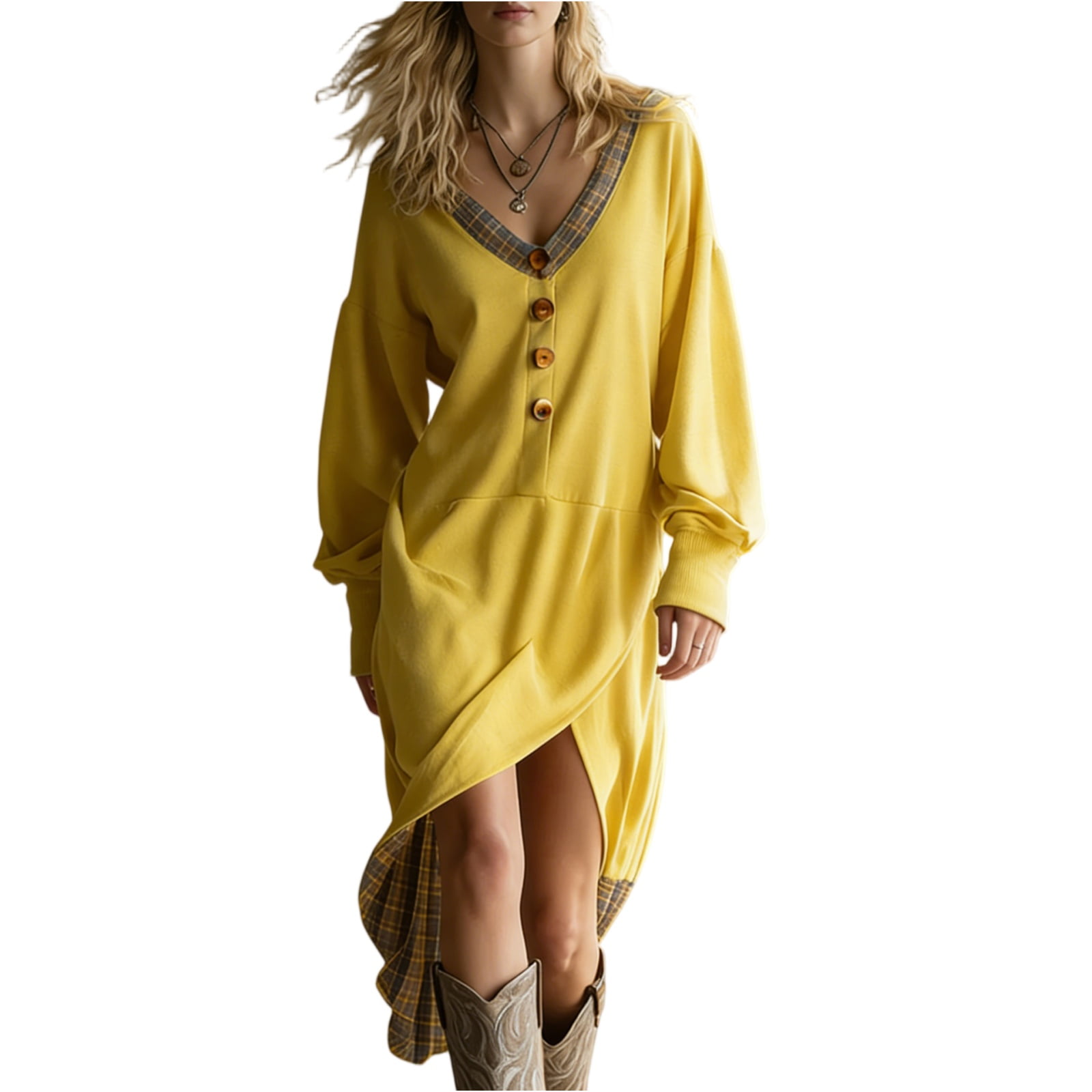 CIENVNSTG Office Dresses for Women Double Sided Velvet Hem Collar Long ...