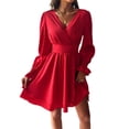 CIENVNSTG Office Dresses for Women V Neck Lantern Sleeve Wrap Mini ...
