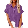 CIENVNSTG Open Front Button Down Shirts for Women Cotton Linen Short ...