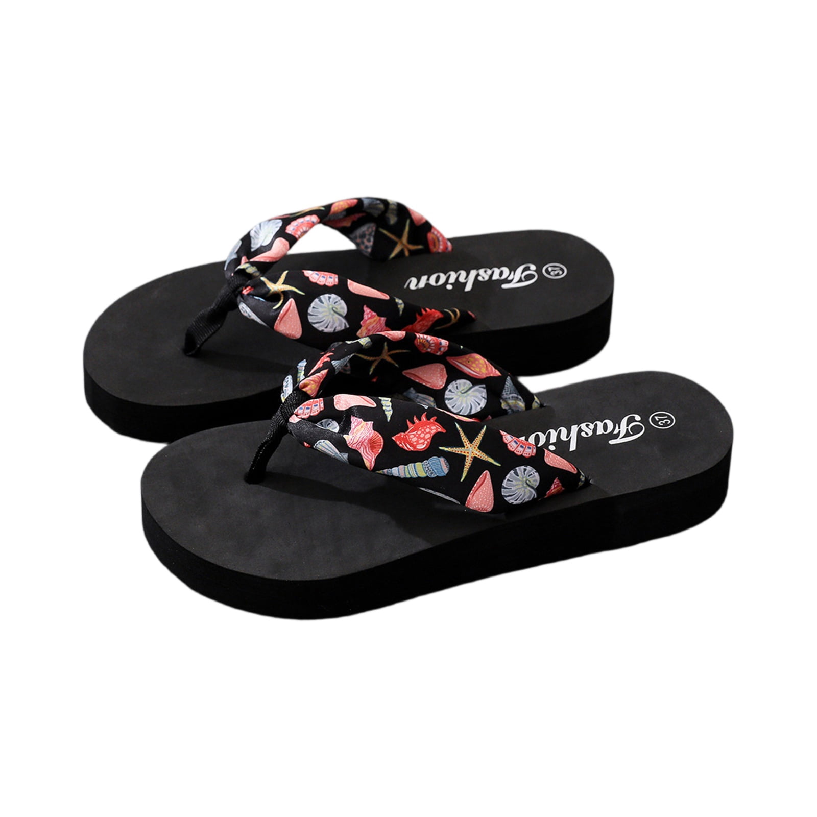 CIENVNSTG Print Wedge Sandals for Women Fabric Strap Thick Wedge Sole ...