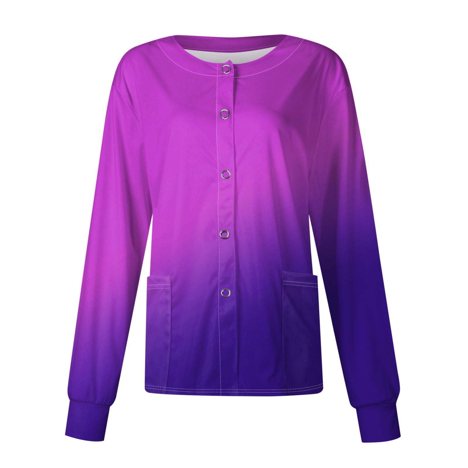 CIENVNSTG Scrub Jacket for Women Button Front Round Neck Long Sleeve ...