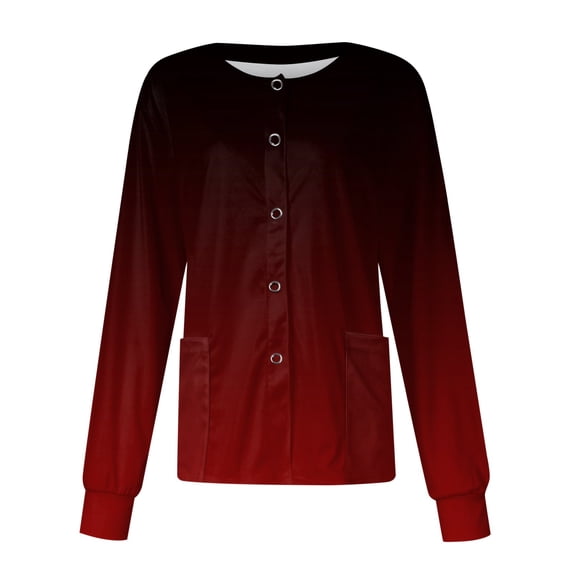 CIENVNSTG Scrub Jacket for Women Button Front Round Neck Long Sleeve ...
