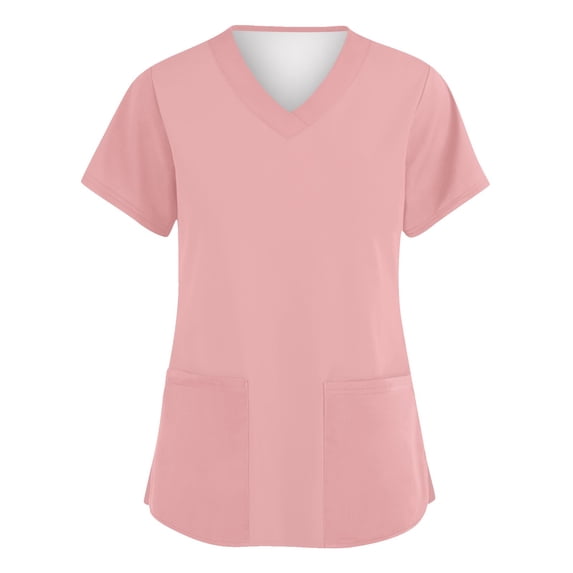 CIENVNSTG Scrub Top for Women Solid Color V Neck Short Sleeve Shirt ...