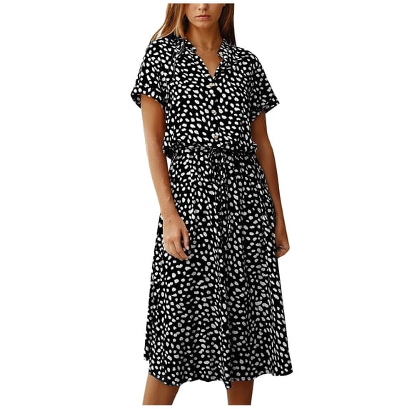 CIENVNSTG Summer Dresses For Women 2026 V Neck Short Sleeve Polka Dot ...