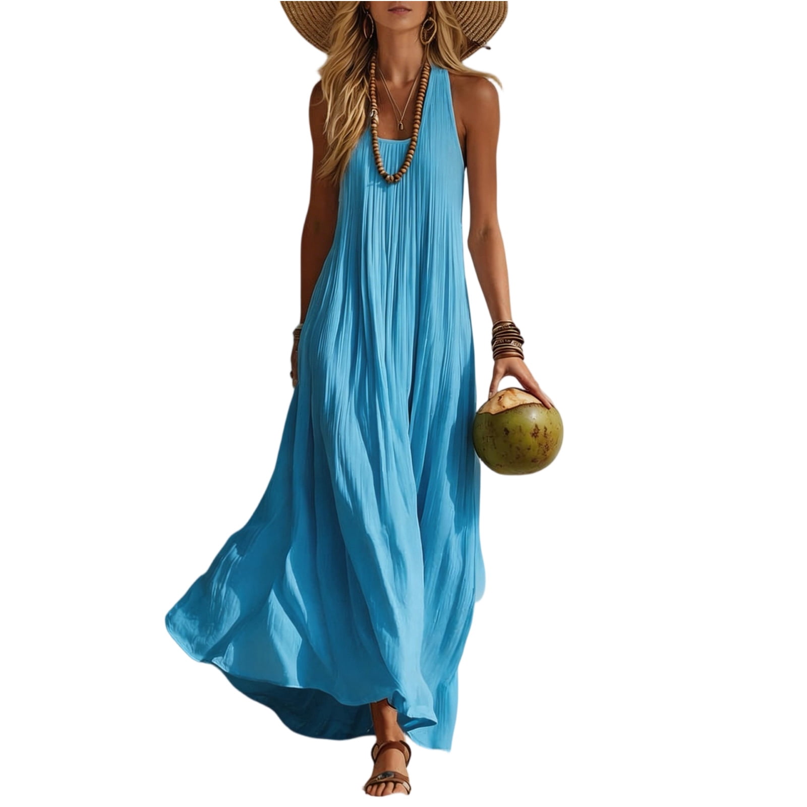 CIENVNSTG Summer Dresses for Women 2026 Vacation Wide Strap Dress Solid ...