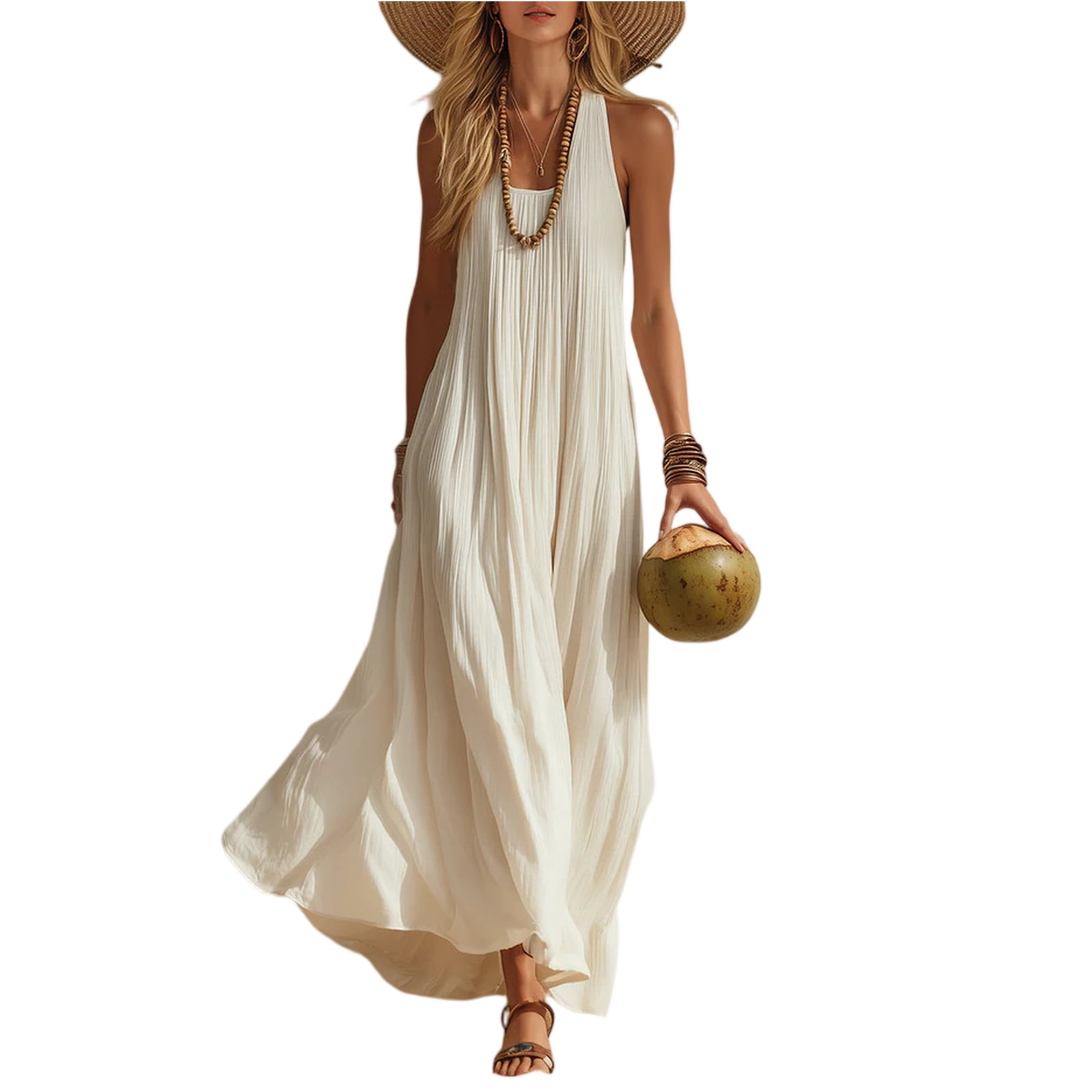 CIENVNSTG Summer Dresses for Women 2026 Vacation Wide Strap Dress Solid ...