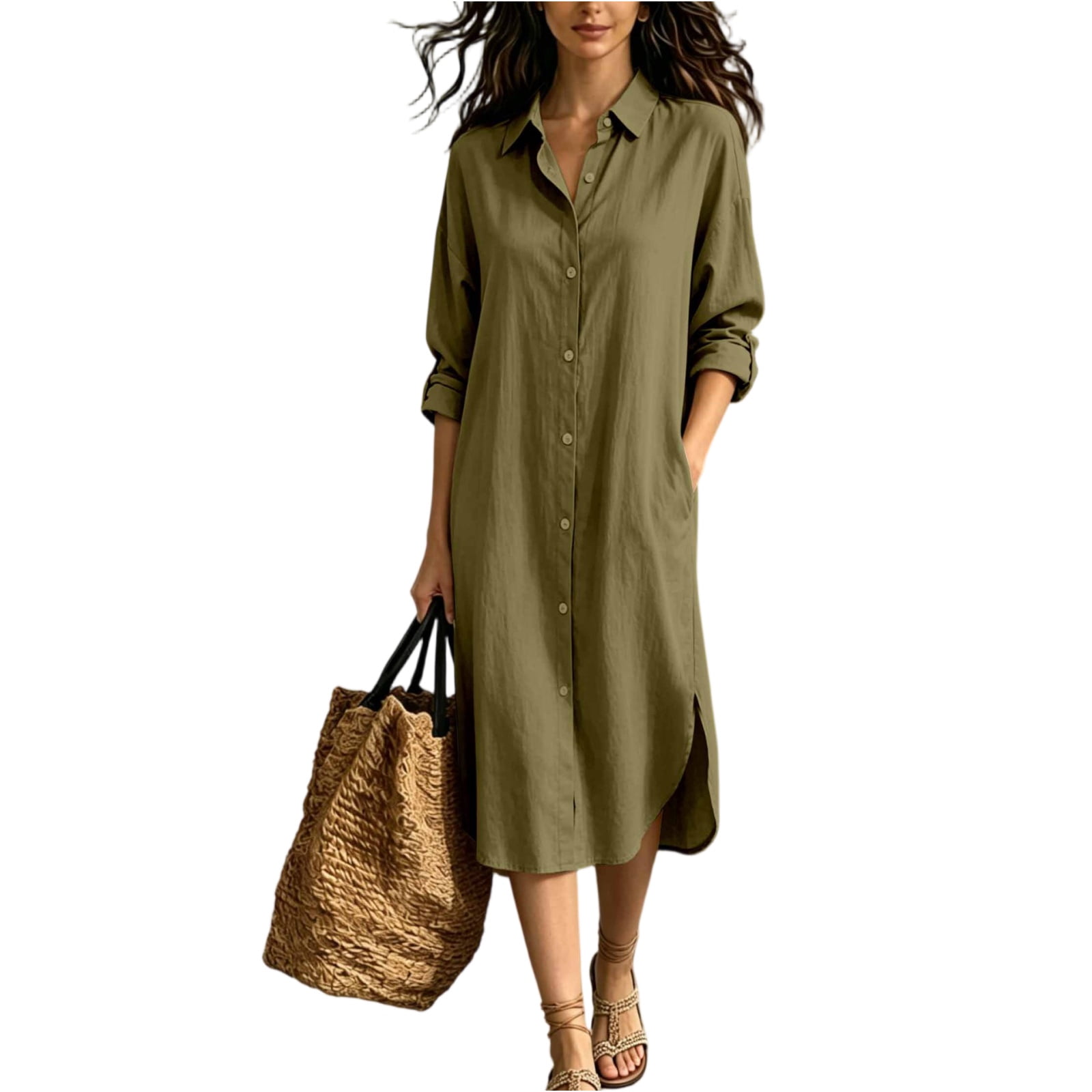 CIENVNSTG Summer Dresses for Women 2026 Fashion Casual Collared Long ...