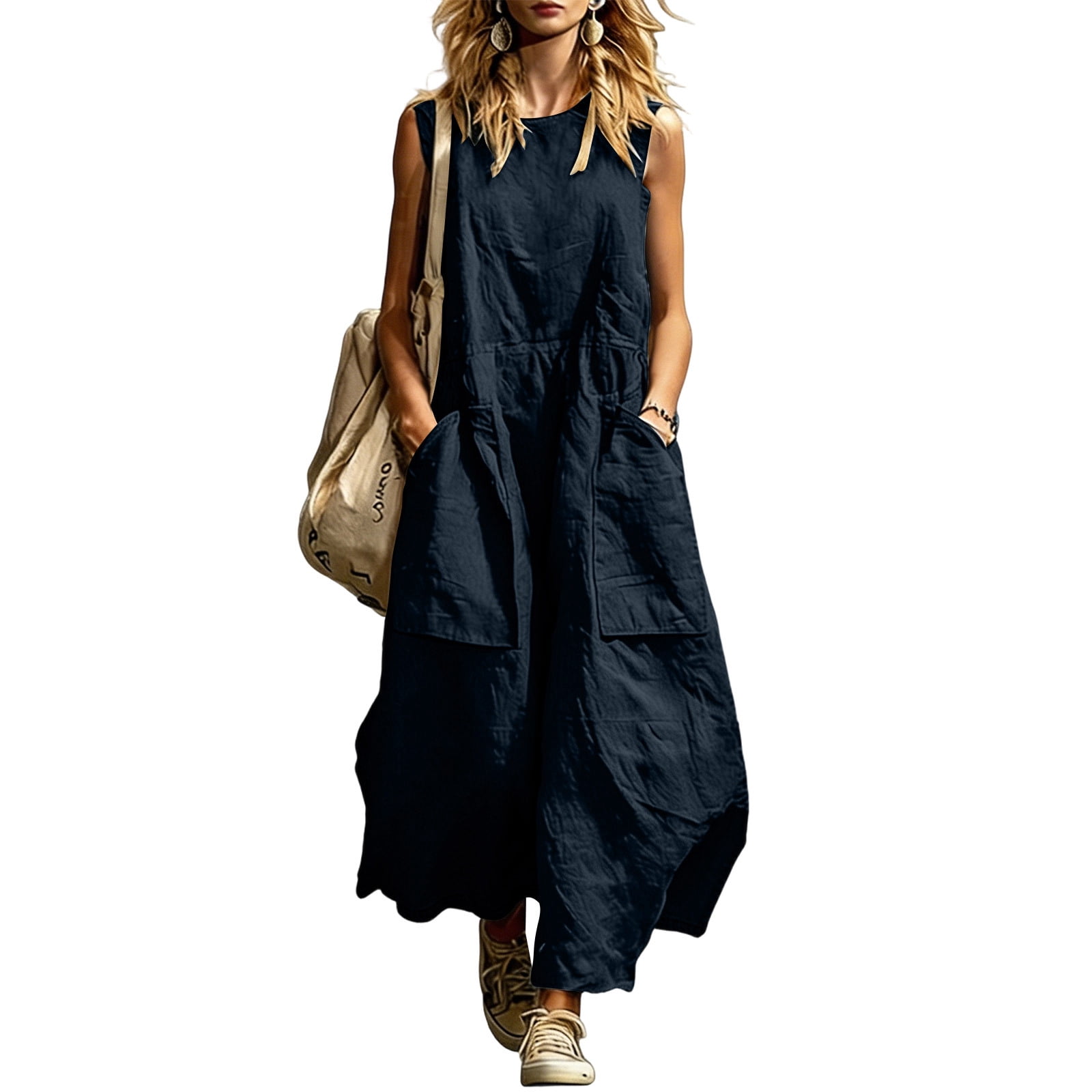 CIENVNSTG Summer Dresses for Women 2026 Loose Sleeveless Cotton And ...