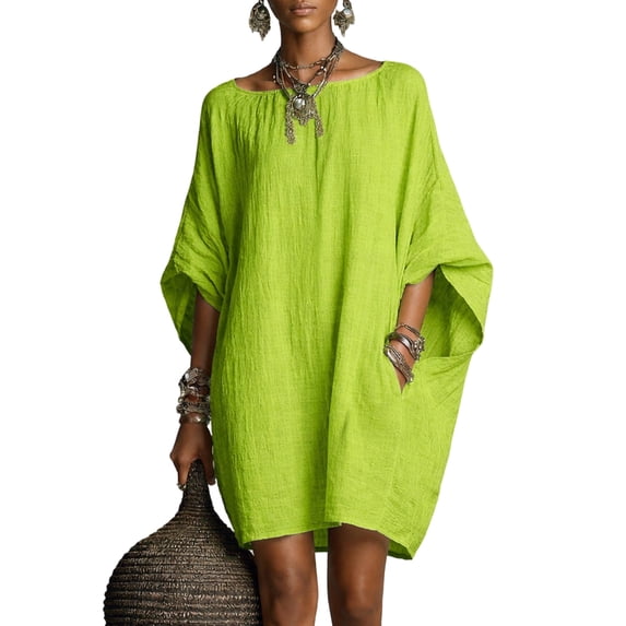 CIENVNSTG Summer Dresses for Women 2026 Vacation O Neck Solid Elegant ...
