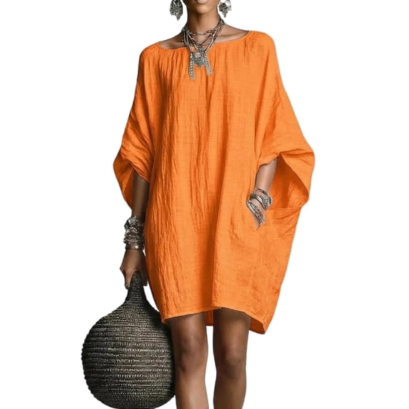 CIENVNSTG Summer Dresses for Women 2026 Vacation O Neck Solid Elegant ...