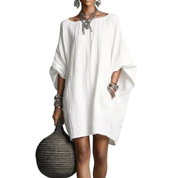 CIENVNSTG Summer Dresses for Women 2026 Vacation O Neck Solid Elegant ...
