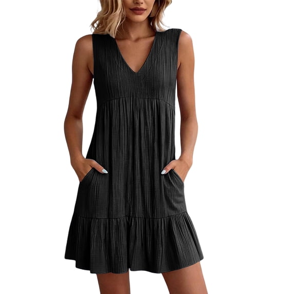 CIENVNSTG Summer Dresses for Women 2026 Vacation Sleeveless V Neck Mini ...