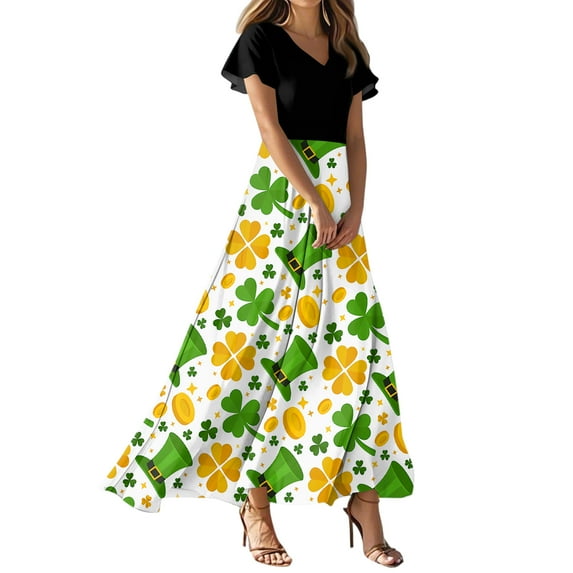 CIENVNSTG Summer Women's Dress 3D Print Clover St.Patrick's Day Dresses ...