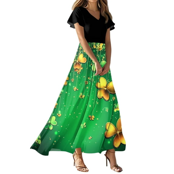 CIENVNSTG Summer Women's Dress 3D Print Clover St.Patrick's Day Dresses ...
