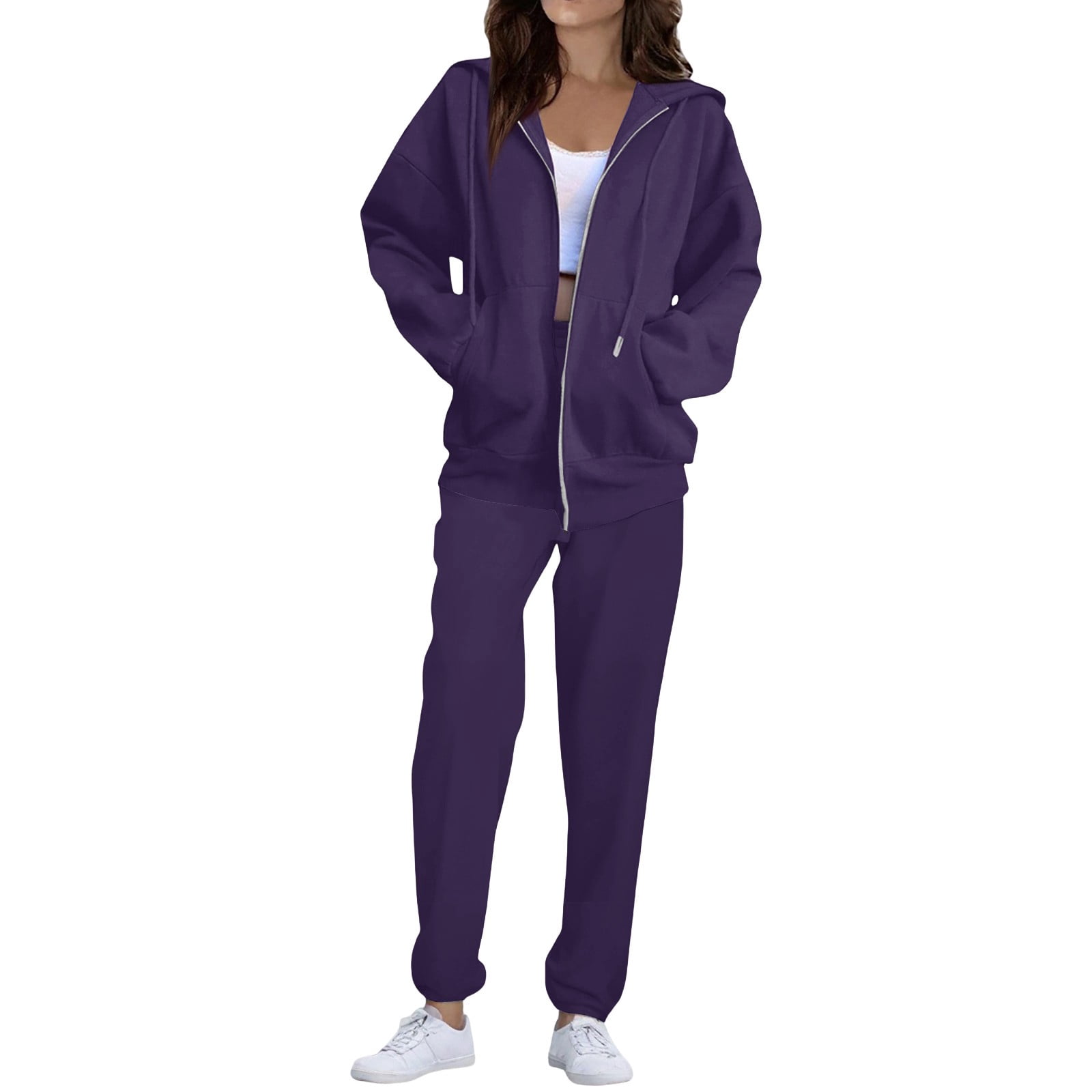 CIENVNSTG Sweatsuits Women 2 Piece Outfit Zip Up Hoodie Fall Long ...