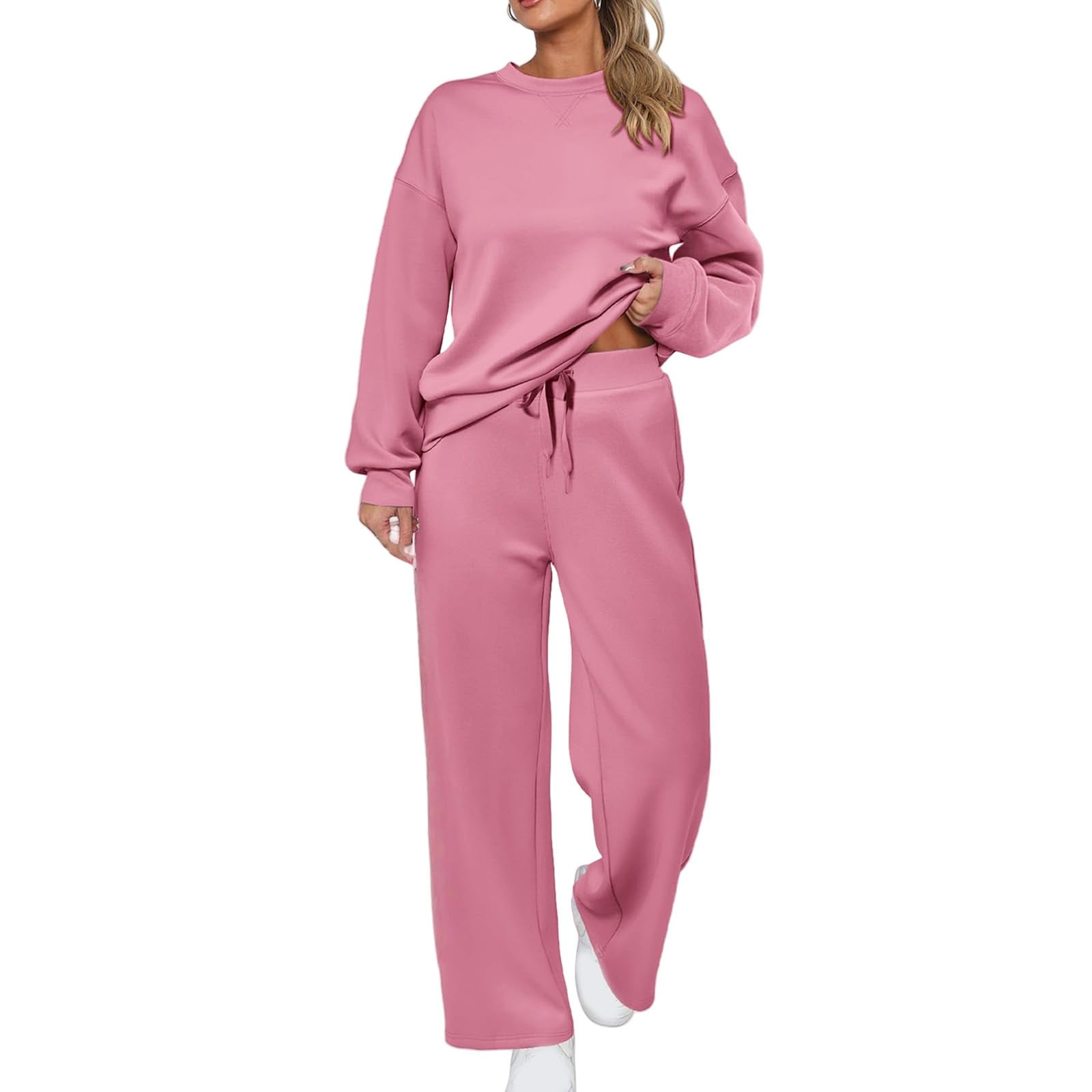 CIENVNSTG Sweatsuits Women 2 Piece Set Solid Color Matching Lounge Sets ...