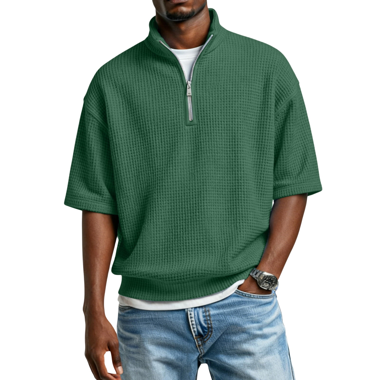 CIENVNSTG T-Shirts for Man Short Sleeve Tee Shirt Casual 1/4 Zipper ...