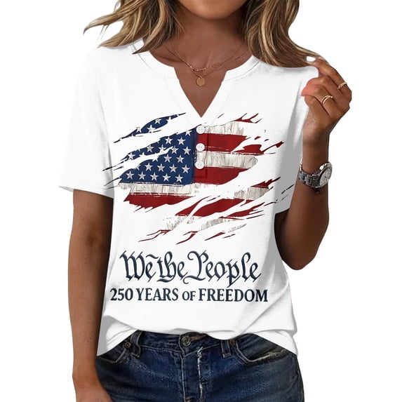 CIENVNSTG USA Flag Print Independence Day Henley V Neck Short Sleeve T ...