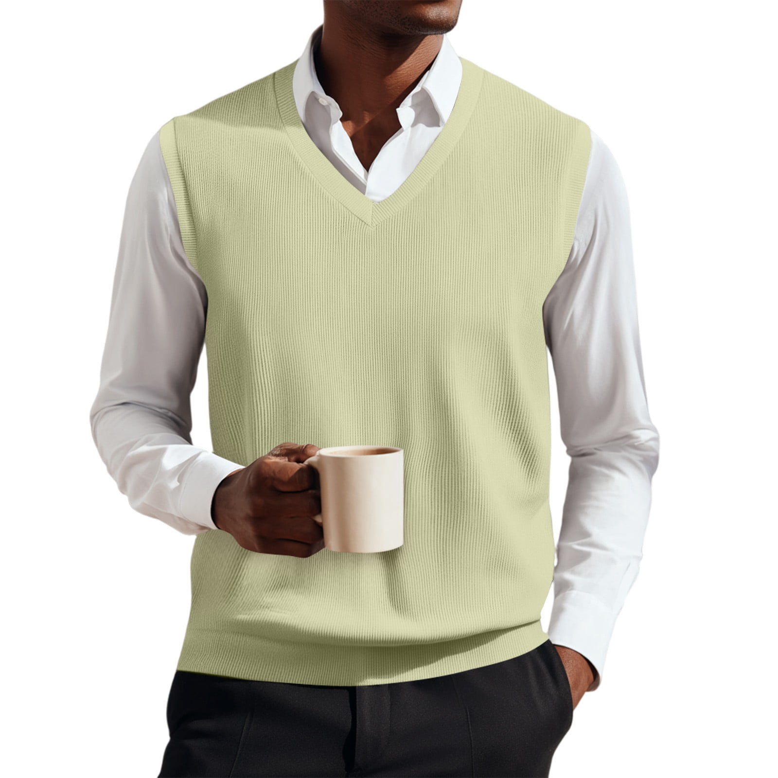 CIENVNSTG Vests for Men Casual Sleeveless V Neck Knit Pullover Solid ...
