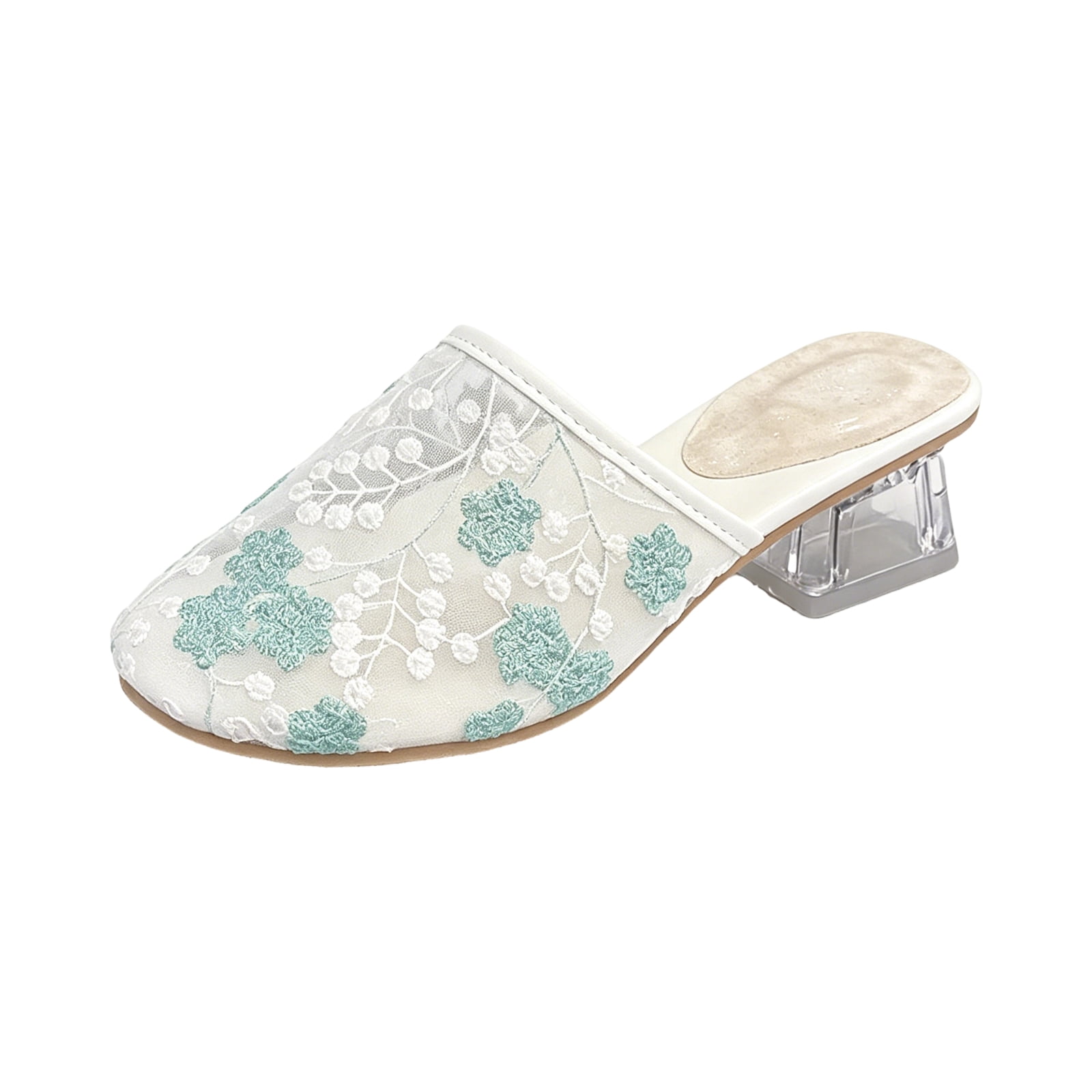 CIENVNSTG Women'S Ethnic Back Open Mules Floral Embroidery Mesh Closed ...