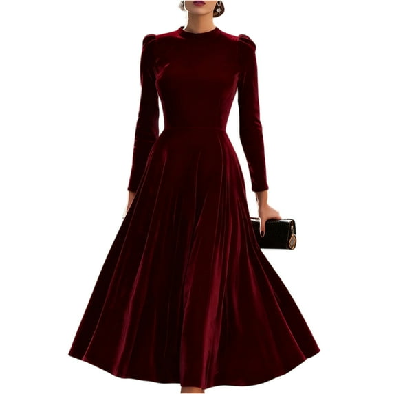 CIENVNSTG Women Simple Elegant Long Dresses High Collar Long Sleeve ...