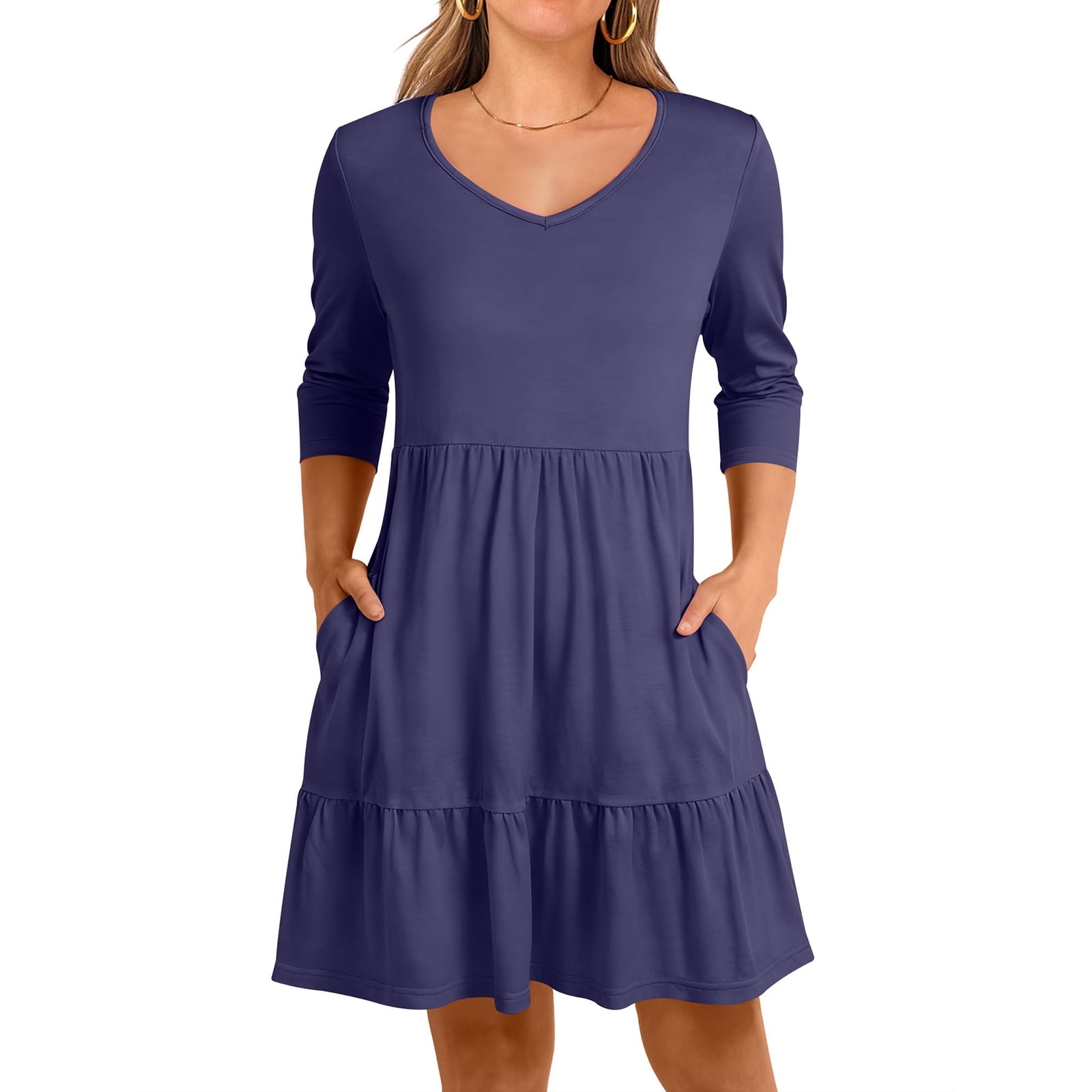 CIENVNSTG Women Summer Dresses Spring V-Neck Short Sleeve Loose Waist ...