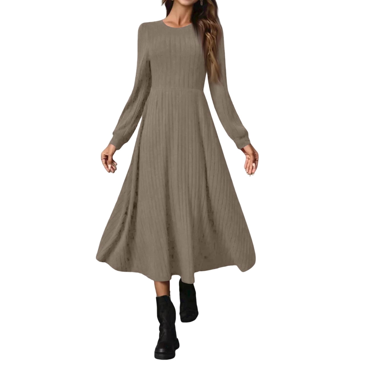 CIENVNSTG Women Sweater Dress Round Neck Long Sleeve Ribbed Knit ...