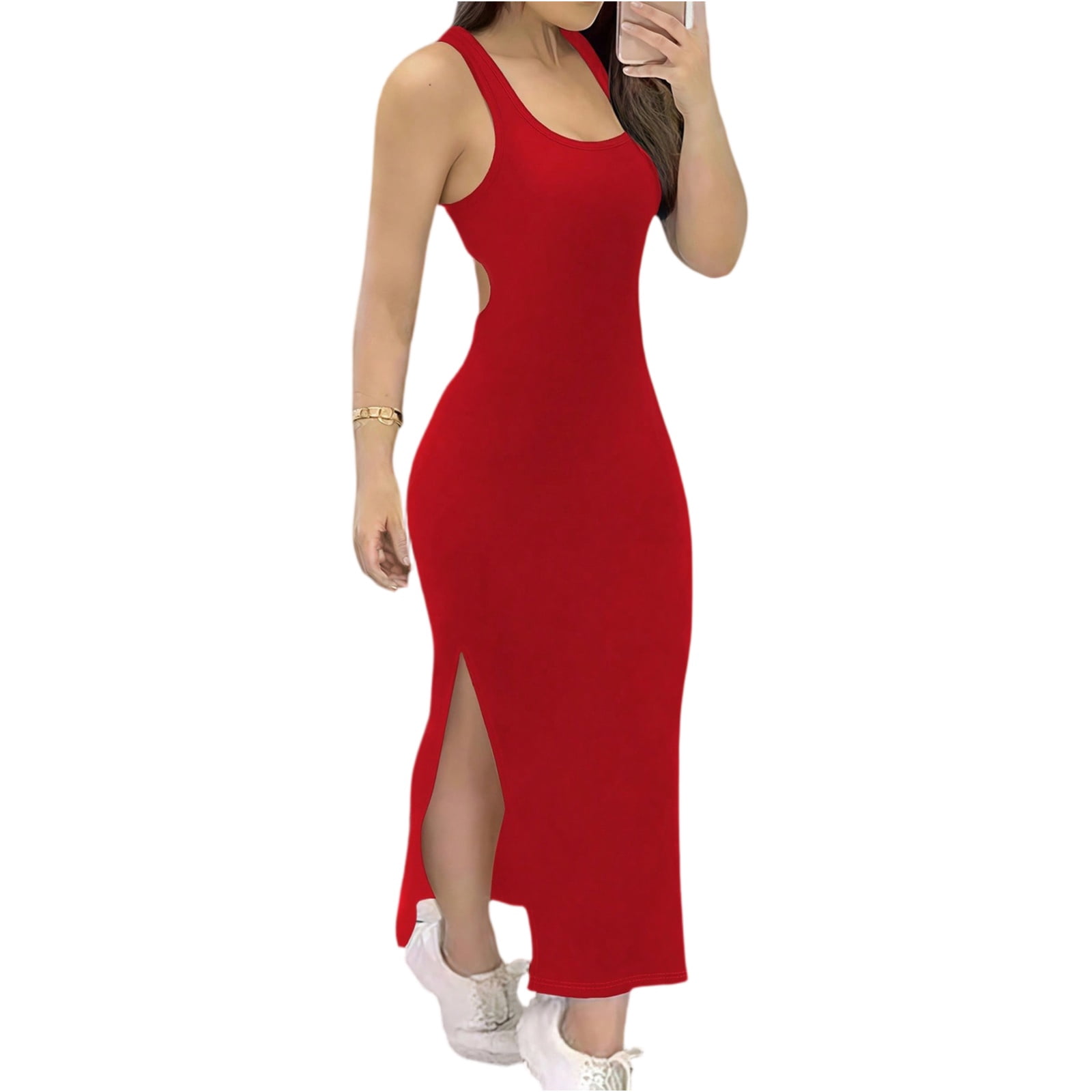 CIENVNSTG Women's 2026 Sexy Sleeveless U Neck Backless Knitted Side ...