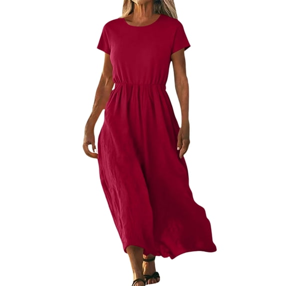 CIENVNSTG Women's Casual Dresses Solided Color Classic Breathable Beach ...