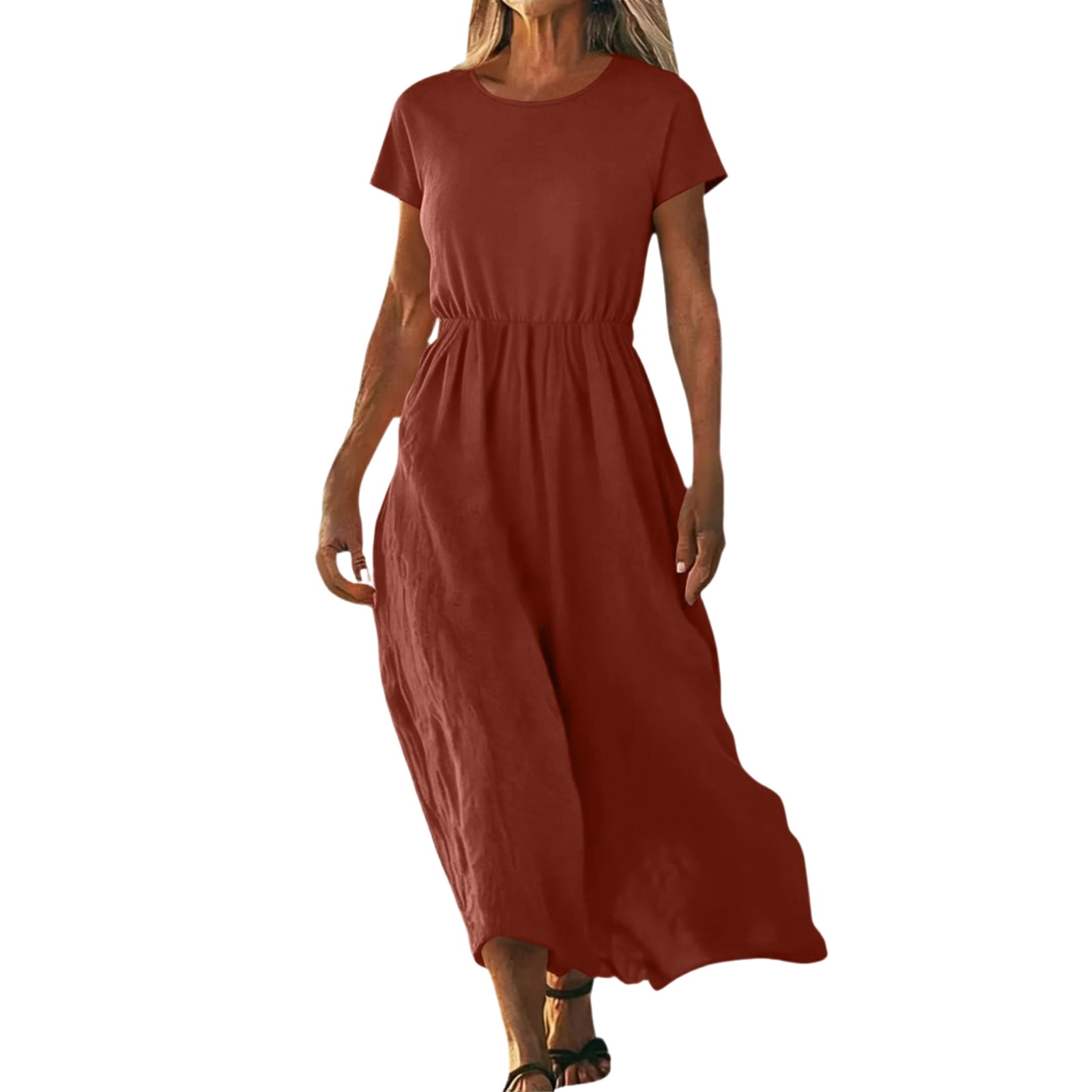 CIENVNSTG Women's Casual Dresses Solided Color Classic Comfortable ...