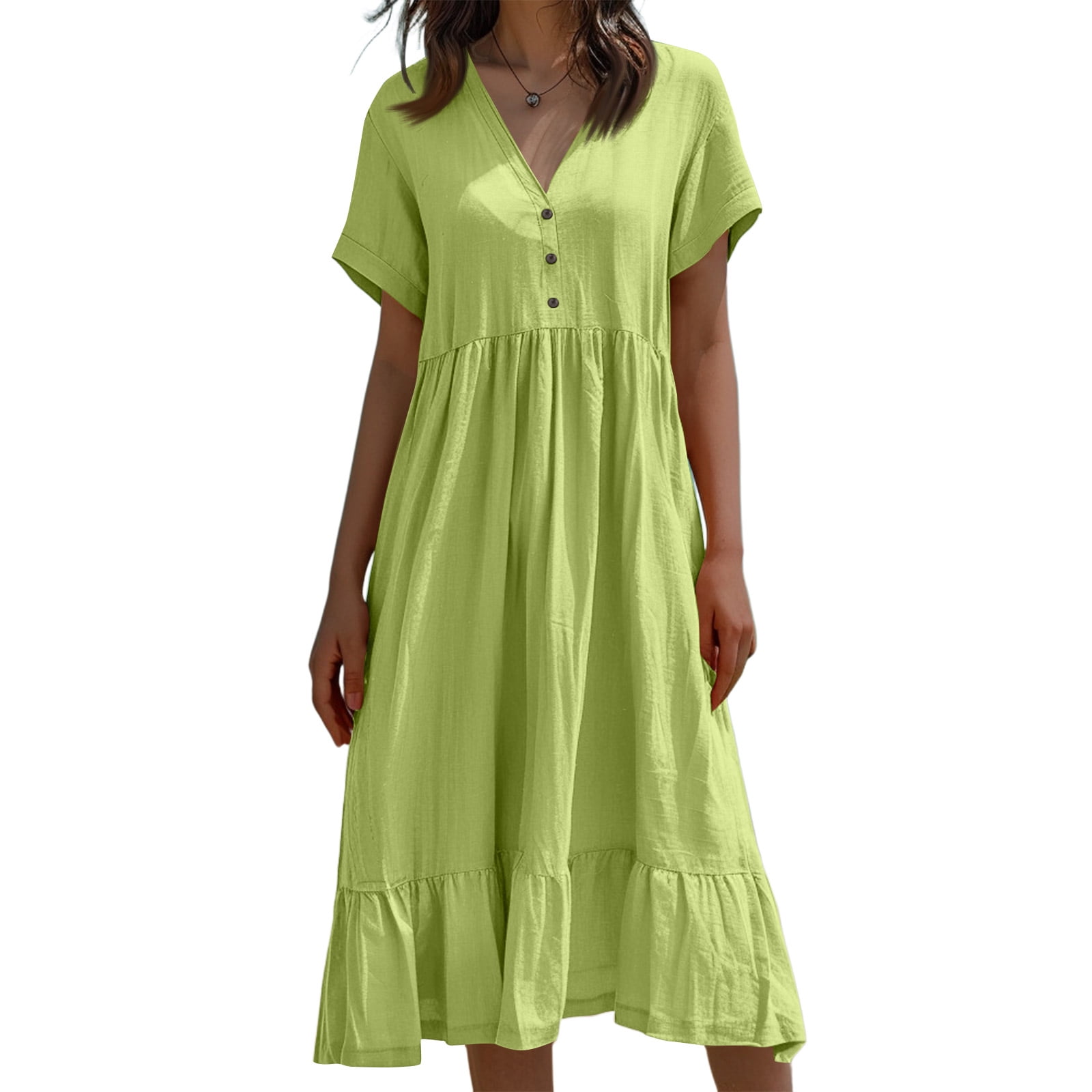 CIENVNSTG Women's Fashion Dress Short Sleeved Long Comfortable Party ...