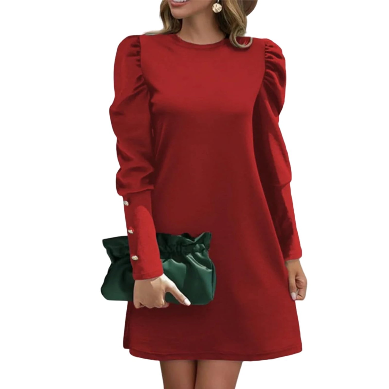 CIENVNSTG Women's Fashion Dress Solided Color Classic Comfortable Party ...